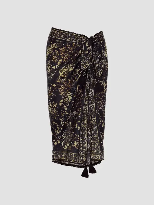 Magicsuit Balinese Botanical Print Cotton Pareo - Black Multi