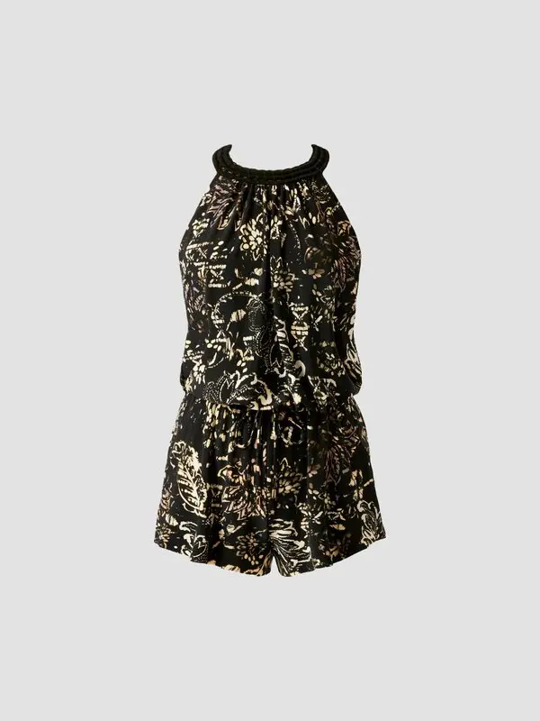 Magicsuit Balinese Piper Abstract Cotton Halterneck Playsuit - Black Multi