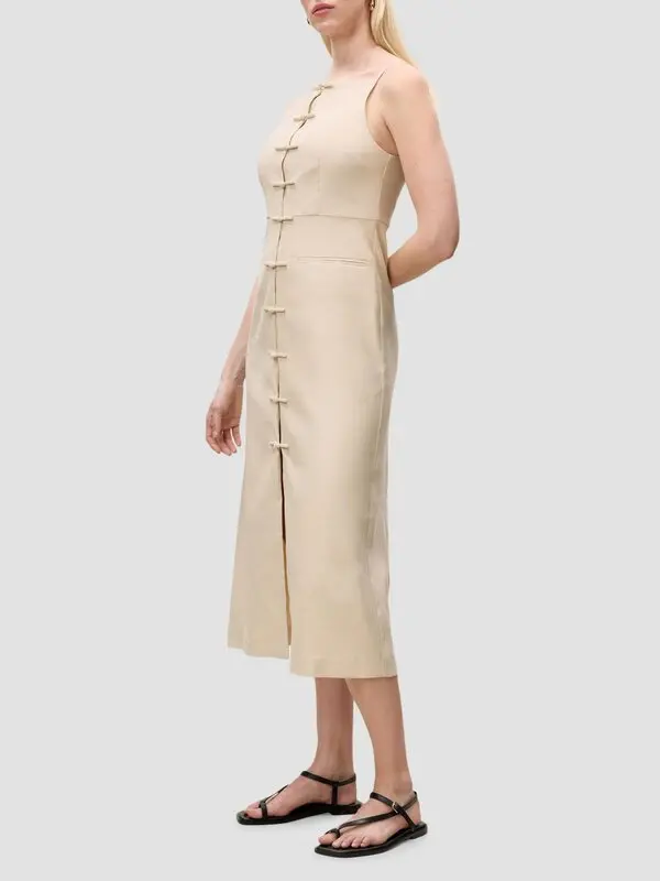Rebecca Taylor Beatrice Stretch Linen-blend Midi-dress - Sand