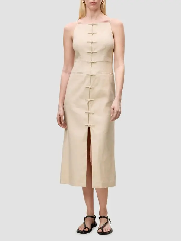 Rebecca Taylor Beatrice Stretch Linen-blend Midi-dress - Sand
