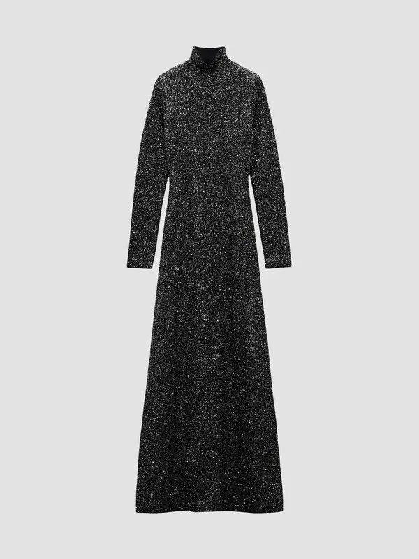 Rag & Bone Danni Metallic Knit Turtleneck Gown - Black