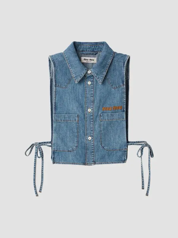 Miu Miu Cropped Chambray Tie Shirt