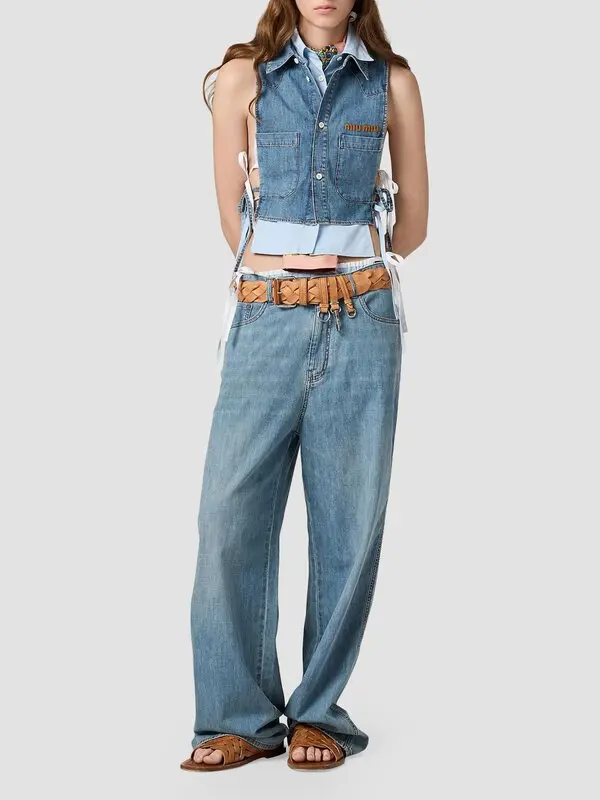 Miu Miu Cropped Chambray Tie Shirt