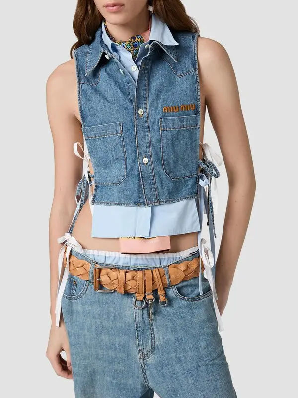 Miu Miu Cropped Chambray Tie Shirt