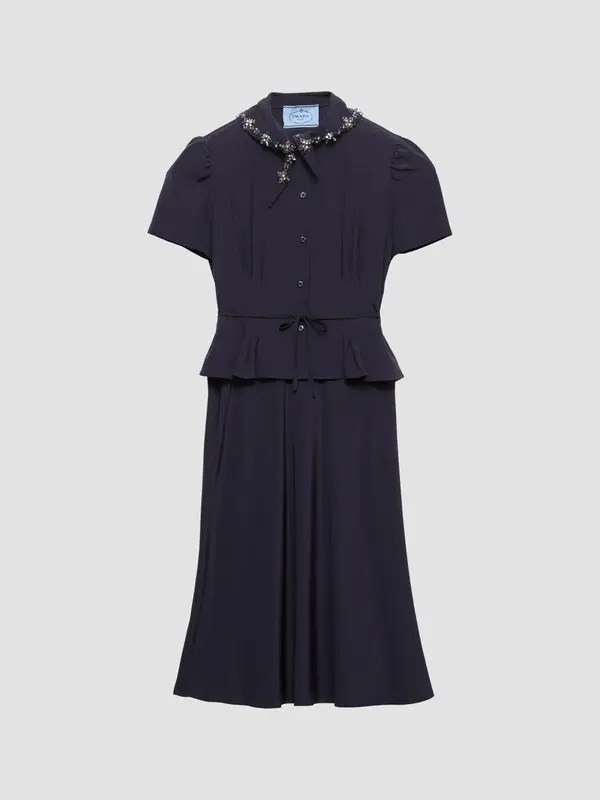 Prada Embroidered Marocain Dress - Blue