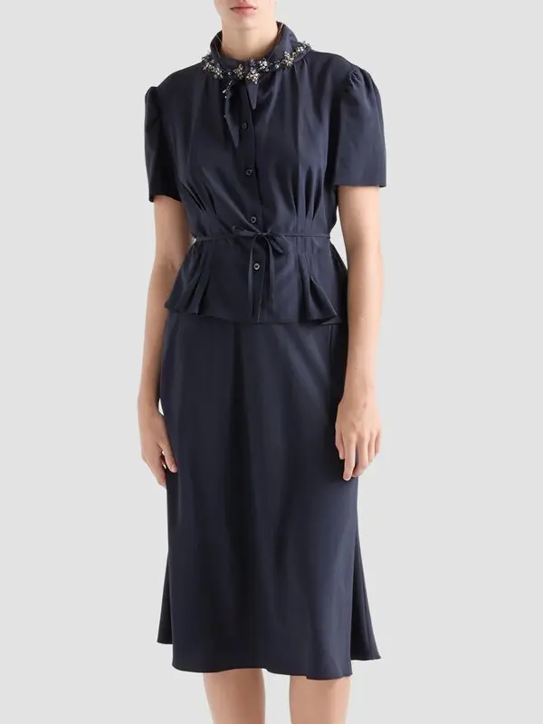 Prada Embroidered Marocain Dress - Blue
