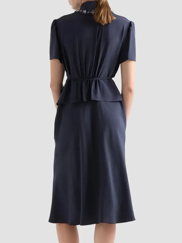 Prada Embroidered Marocain Dress - Blue
