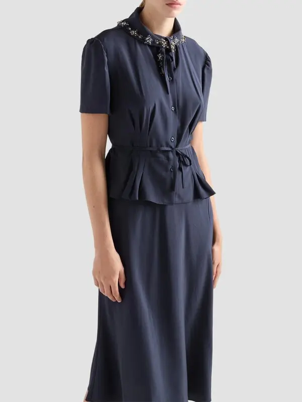 Prada Embroidered Marocain Dress - Blue