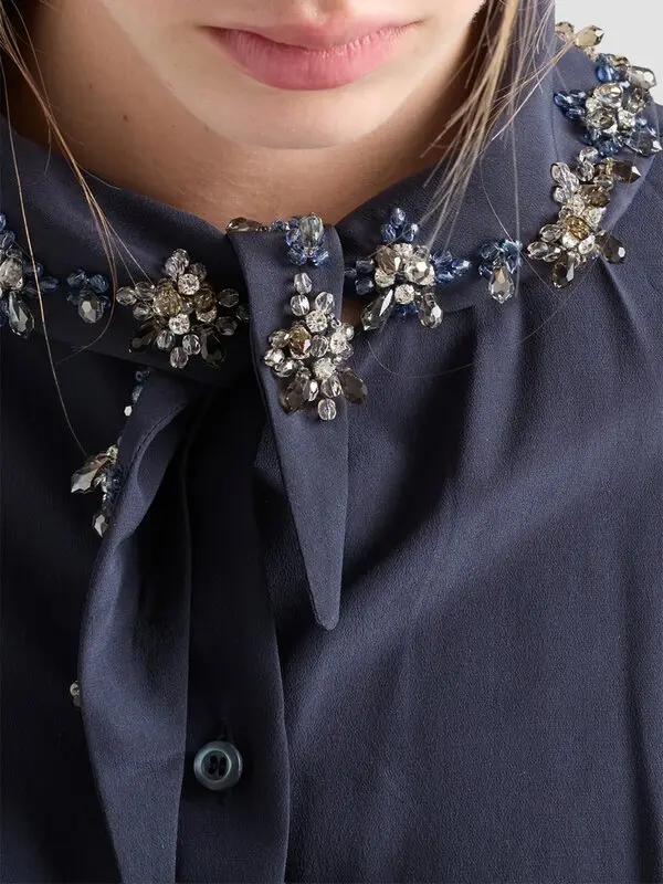 Prada Embroidered Marocain Dress - Blue