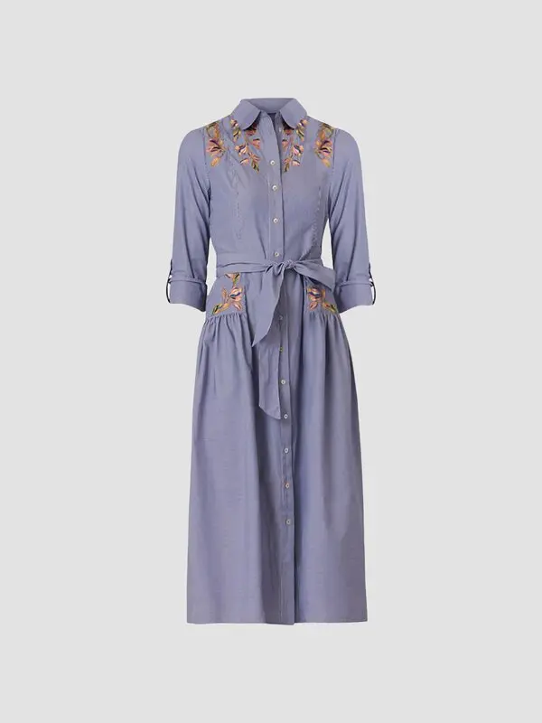 Shoshanna Caldwell Embroidered Pinstriped Shirtdress