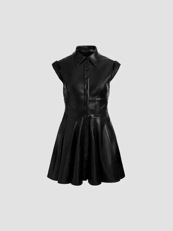 Alice + Olivia Kim Faux-leather Mini Shirtdress