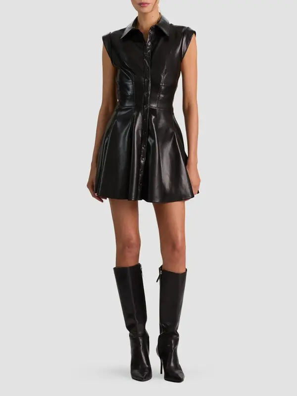 Alice + Olivia Kim Faux-leather Mini Shirtdress
