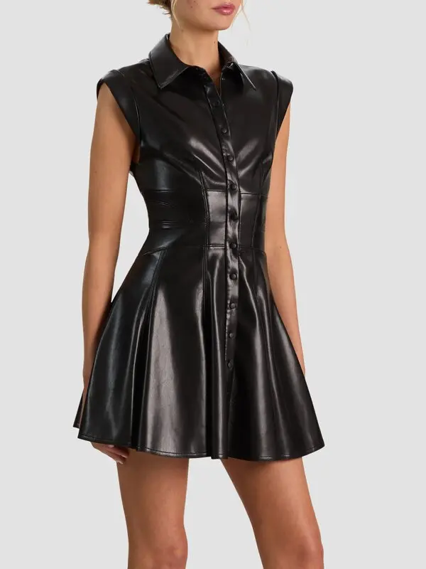 Alice + Olivia Kim Faux-leather Mini Shirtdress