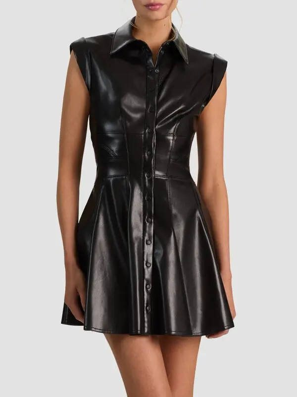 Alice + Olivia Kim Faux-leather Mini Shirtdress