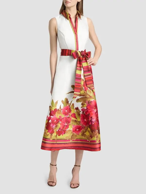 Badgley Mischka Border Floral Belted Cocktail Dress