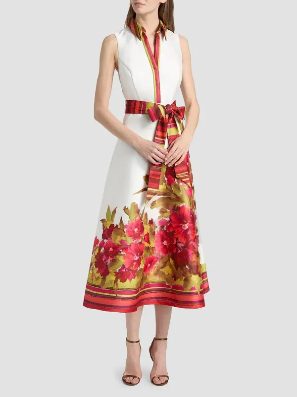 Badgley Mischka Border Floral Belted Cocktail Dress