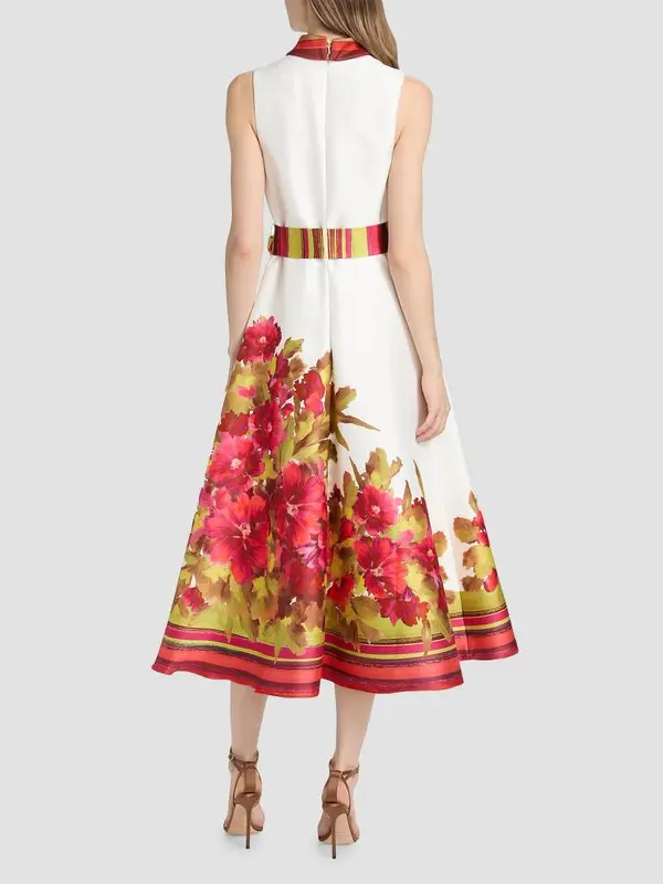 Badgley Mischka Border Floral Belted Cocktail Dress