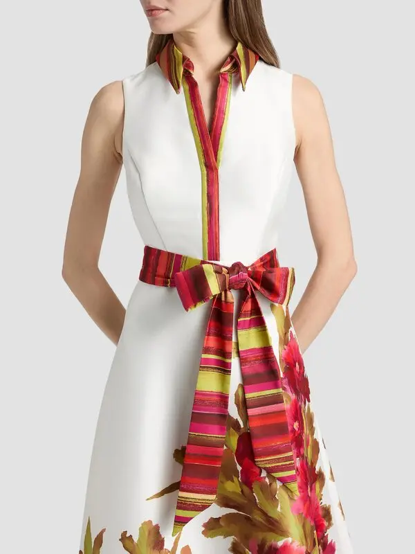 Badgley Mischka Border Floral Belted Cocktail Dress
