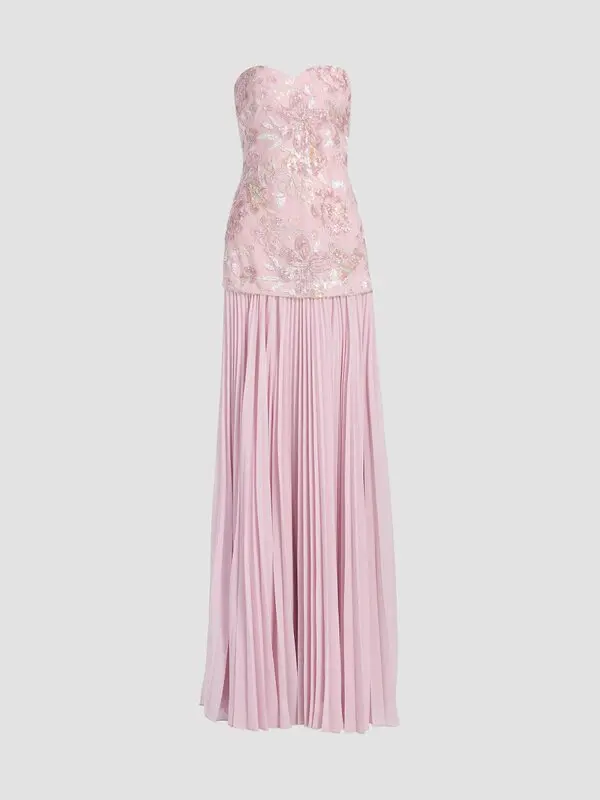 Badgley Mischka Beaded Drop Waist Strapless Gown