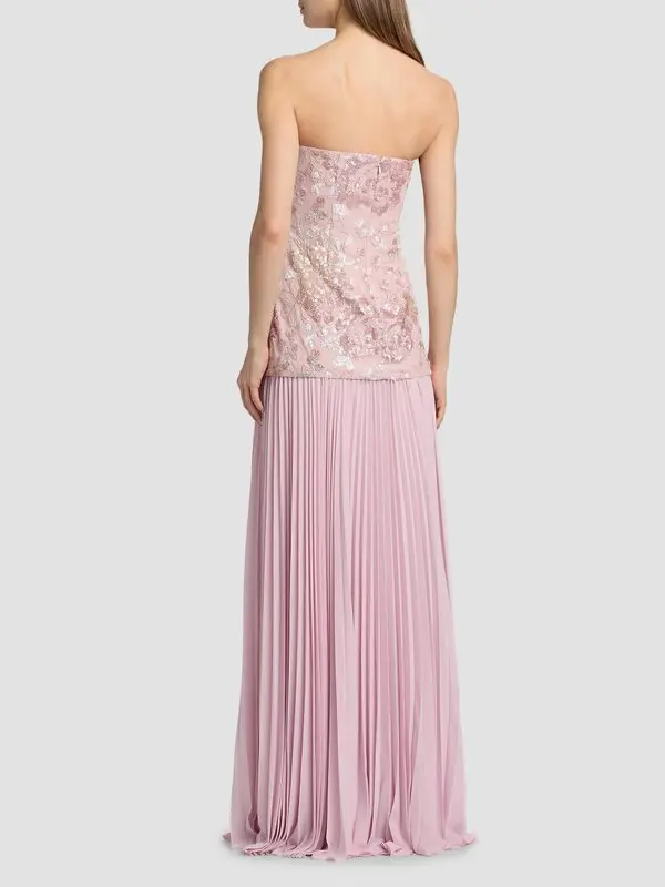 Badgley Mischka Beaded Drop Waist Strapless Gown