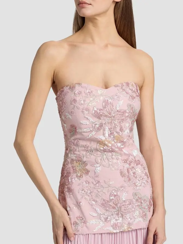 Badgley Mischka Beaded Drop Waist Strapless Gown