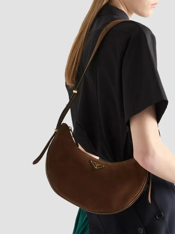 Prada Arqué Small Nubuck Leather Shoulder Bag - Brown