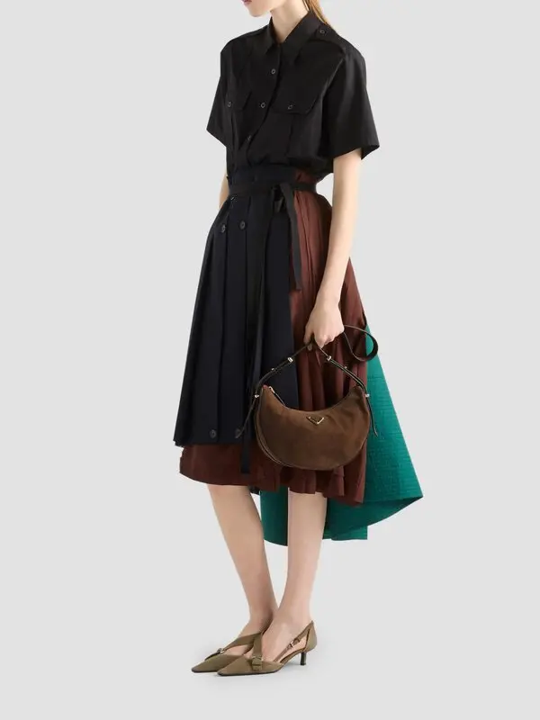 Prada Arqué Small Nubuck Leather Shoulder Bag - Brown