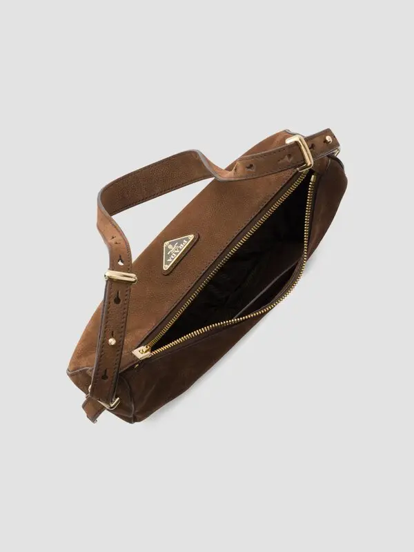 Prada Arqué Small Nubuck Leather Shoulder Bag - Brown