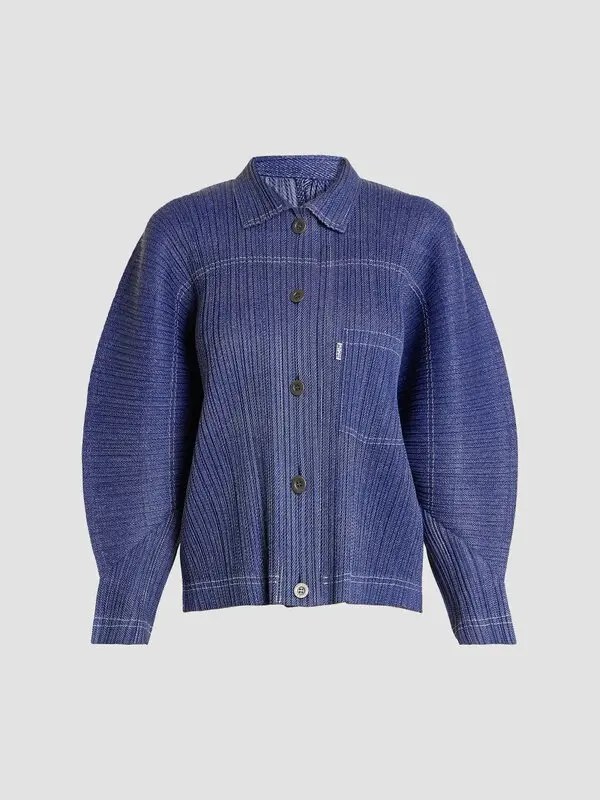 Issey Miyake Denim-look Plissé Jacket - Navy