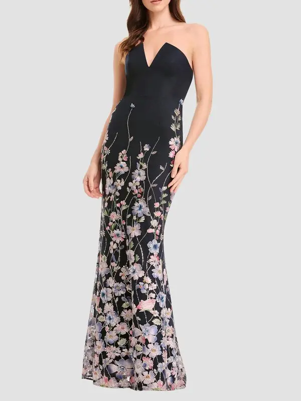 Dress The Population Fernanda Embroidered Strapless Gown