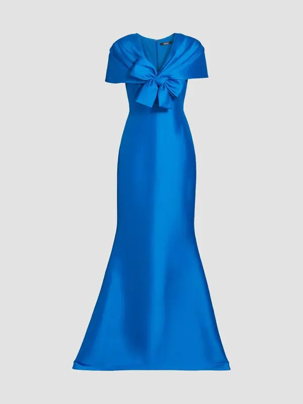 Badgley Mischka Cape-neck Trumpet Gown
