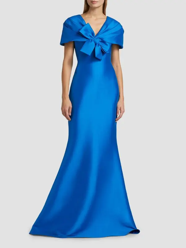 Badgley Mischka Cape-neck Trumpet Gown