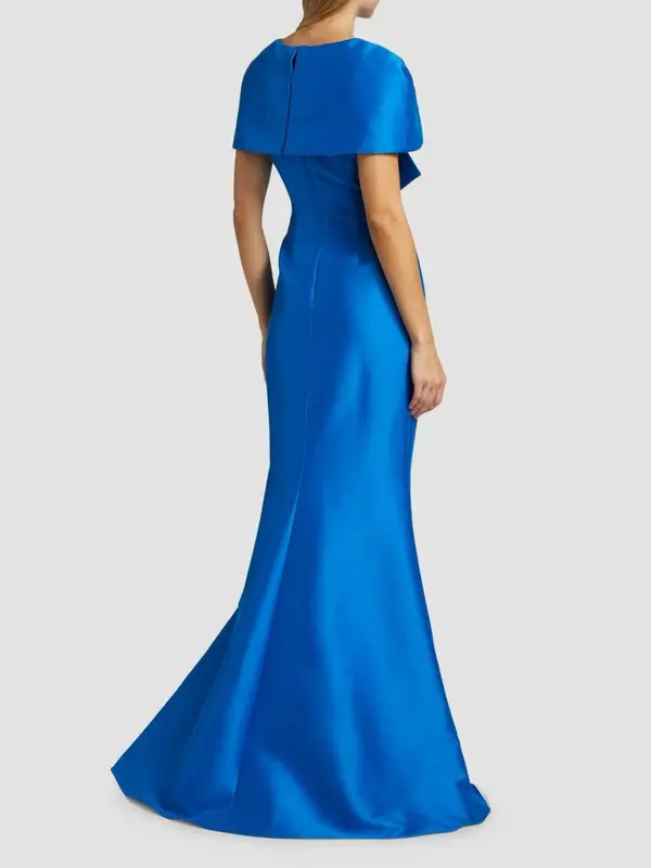 Badgley Mischka Cape-neck Trumpet Gown