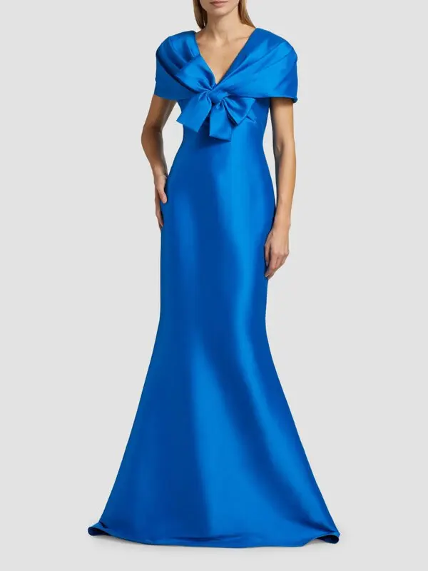 Badgley Mischka Cape-neck Trumpet Gown