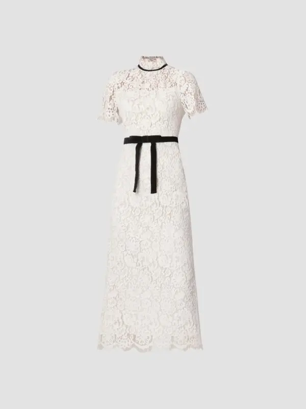 Shoshanna Elyse Lace Velve Ribbon Midi Dress