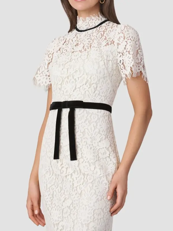 Shoshanna Elyse Lace Velve Ribbon Midi Dress