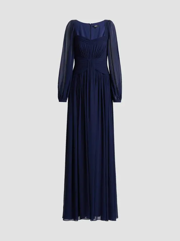 Badgley Mischka Queen Anne Pleated Georgette A-line Gown