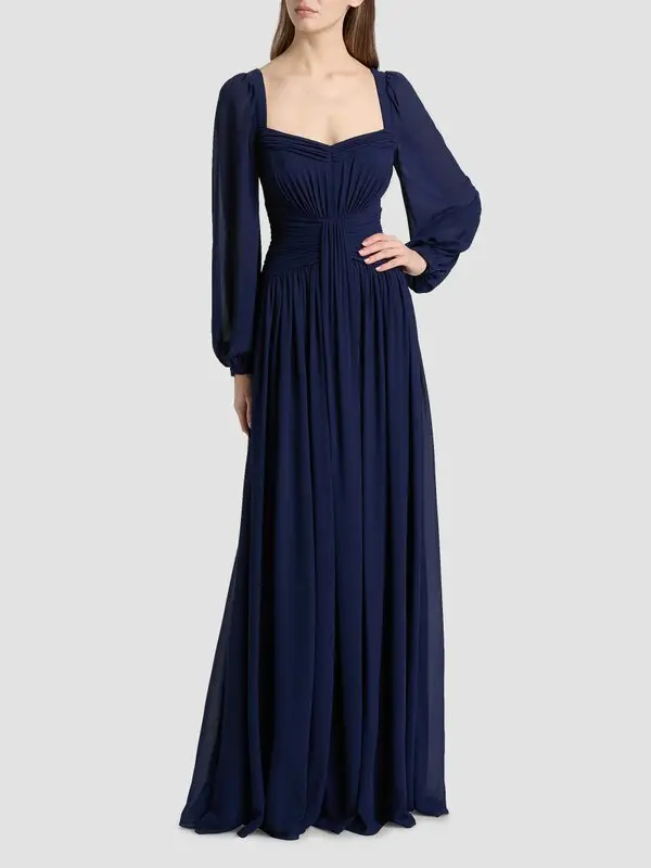 Badgley Mischka Queen Anne Pleated Georgette A-line Gown