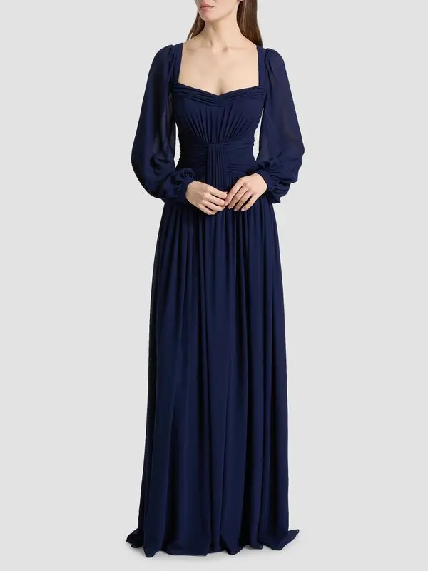 Badgley Mischka Queen Anne Pleated Georgette A-line Gown