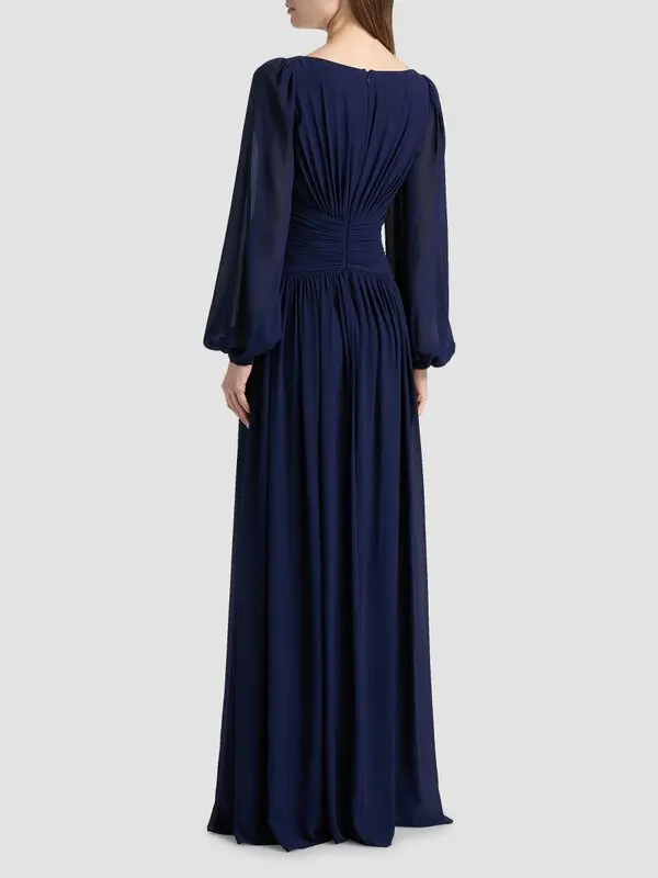 Badgley Mischka Queen Anne Pleated Georgette A-line Gown