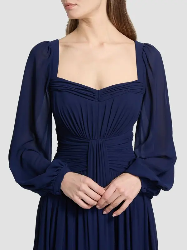 Badgley Mischka Queen Anne Pleated Georgette A-line Gown