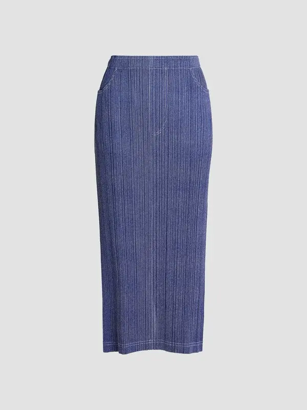 Issey Miyake Denim-look Plissé Midi-skirt - Navy