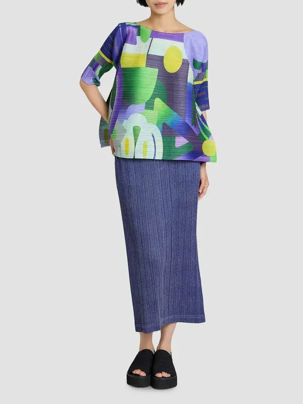 Issey Miyake Denim-look Plissé Midi-skirt