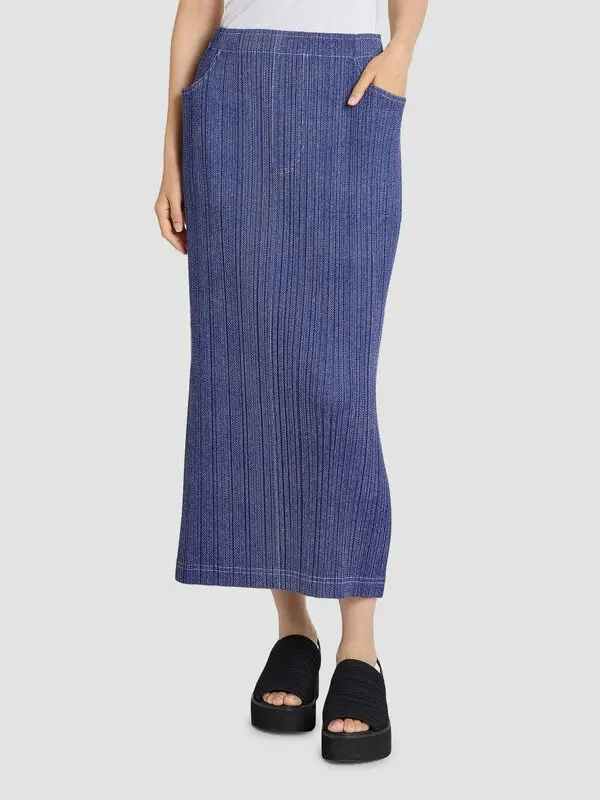 Issey Miyake Denim-look Plissé Midi-skirt
