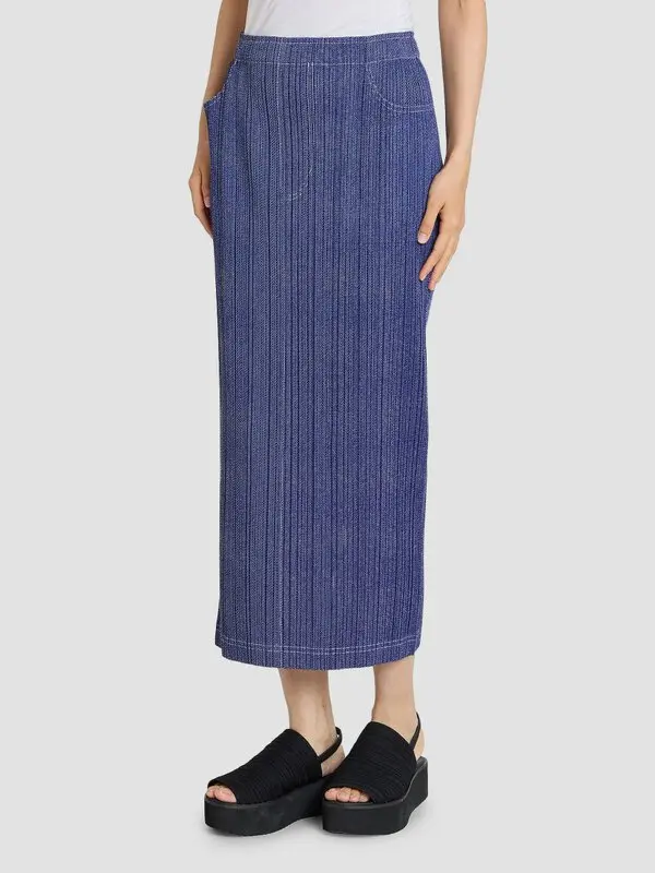 Issey Miyake Denim-look Plissé Midi-skirt