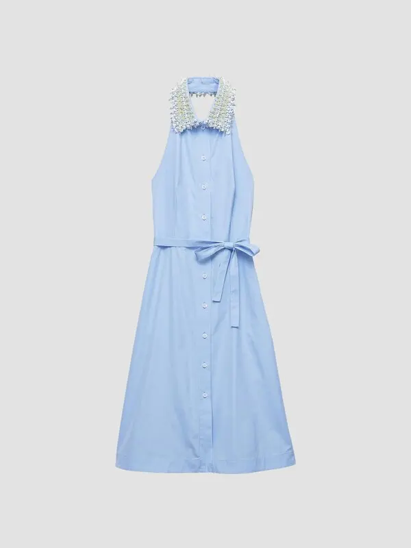 Prada Embroidered Poplin Shirt Dress - Blue