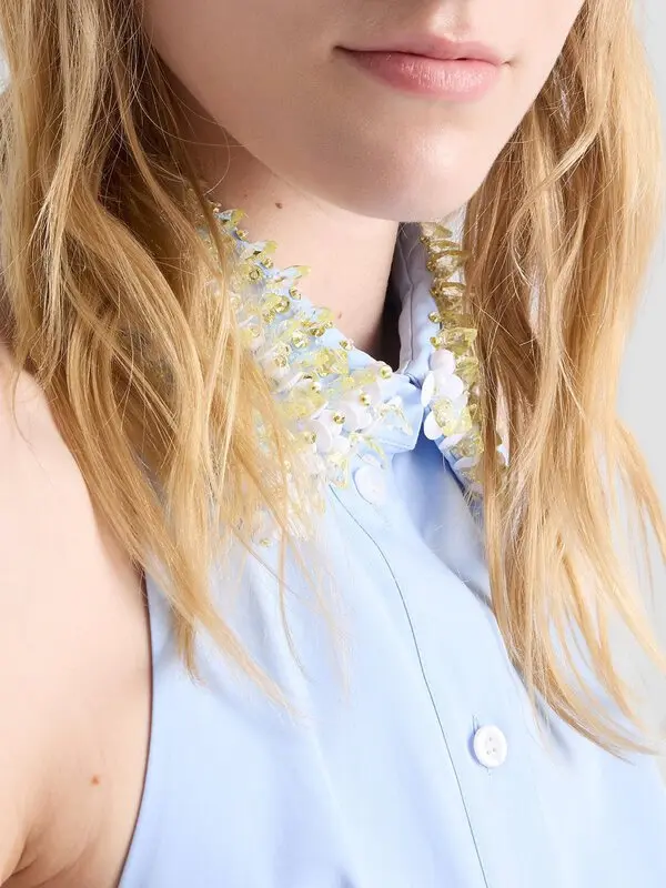 Prada Embroidered Poplin Shirt Dress - Blue