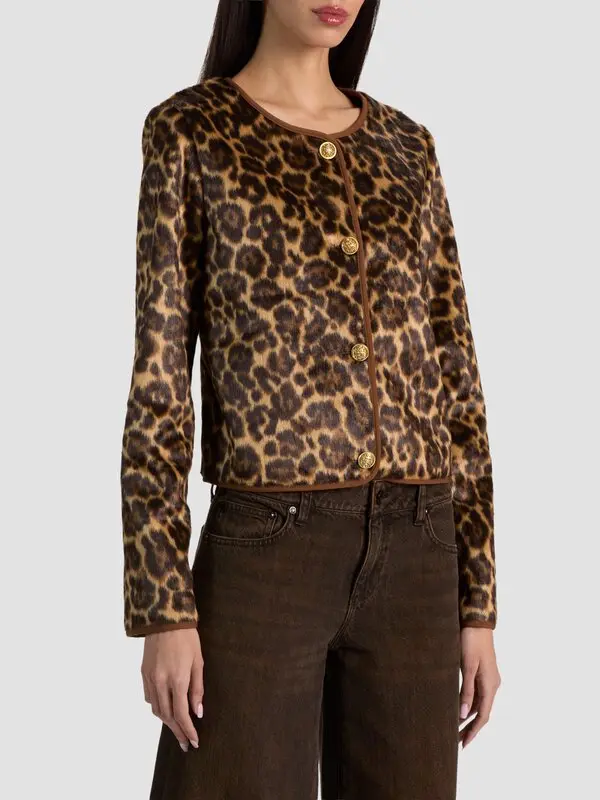 Alice + Olivia Alma Leopard Print Faux-fur Cardigan