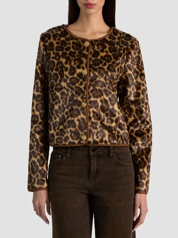Alice + Olivia Alma Leopard Print Faux-fur Cardigan