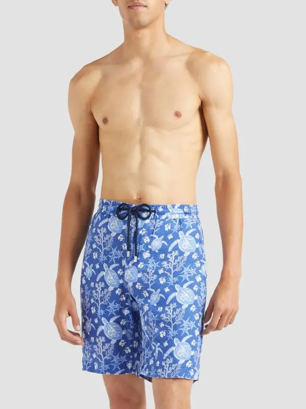 Vilebrequin Levant Linen Turtle Shorts